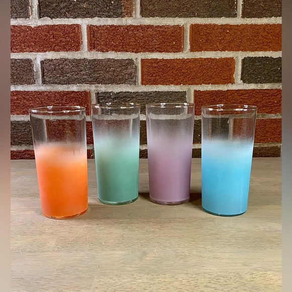 Blendo | Dining | Vtg Mcm Set Of 4 Blendo Frosted Orange Green Blueteal ...